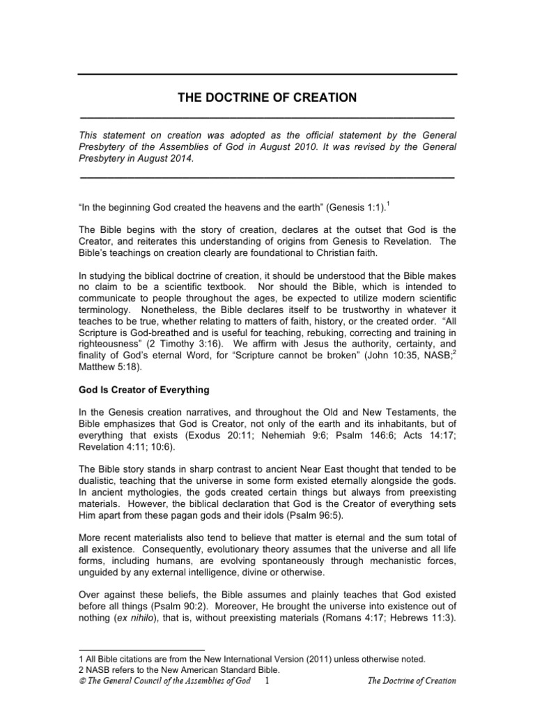 Assemblies of God Creation Doctrine | PDF | Genesis Creation Narrative ...