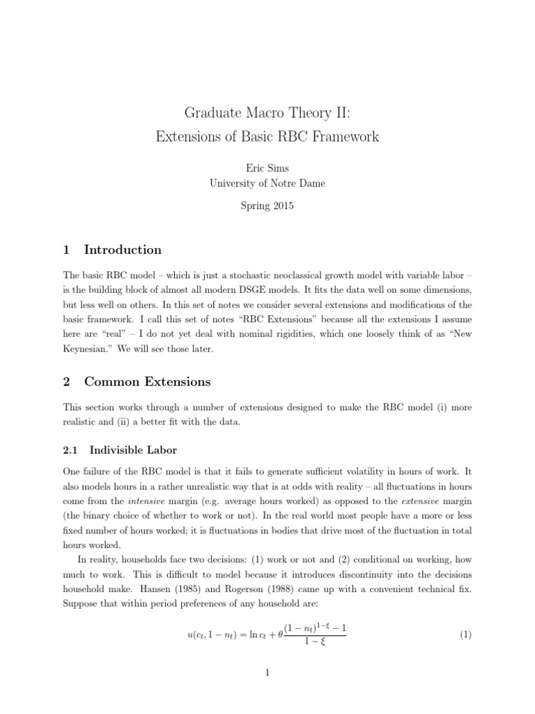 RBC Model Extensions for Macro Theory | PDF | Labour Economics | Economies