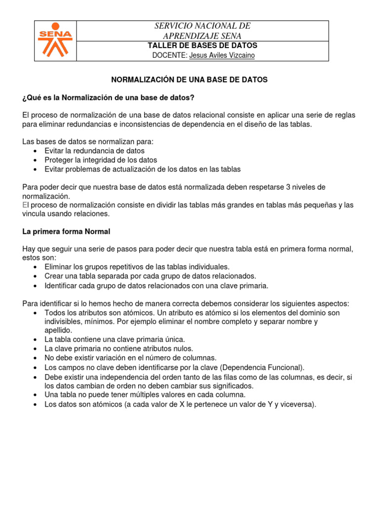 NORMALIZACIÓN DE UNA BASE DE DATOS | PDF | Bases de datos | Modelo de datos