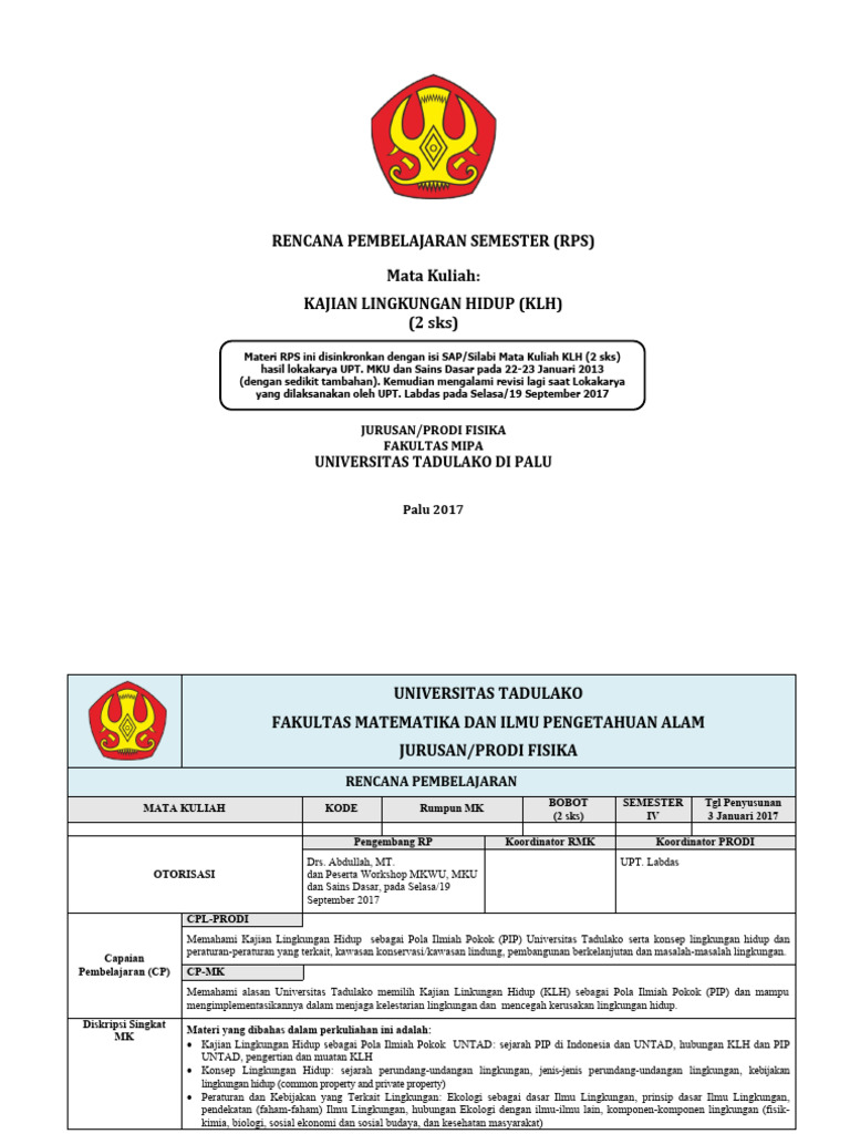 R P S. M.K. Kajian Lingkungan Hidup MKU 2 | PDF