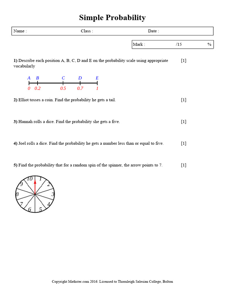Simple Probability 2 Pdf Probability