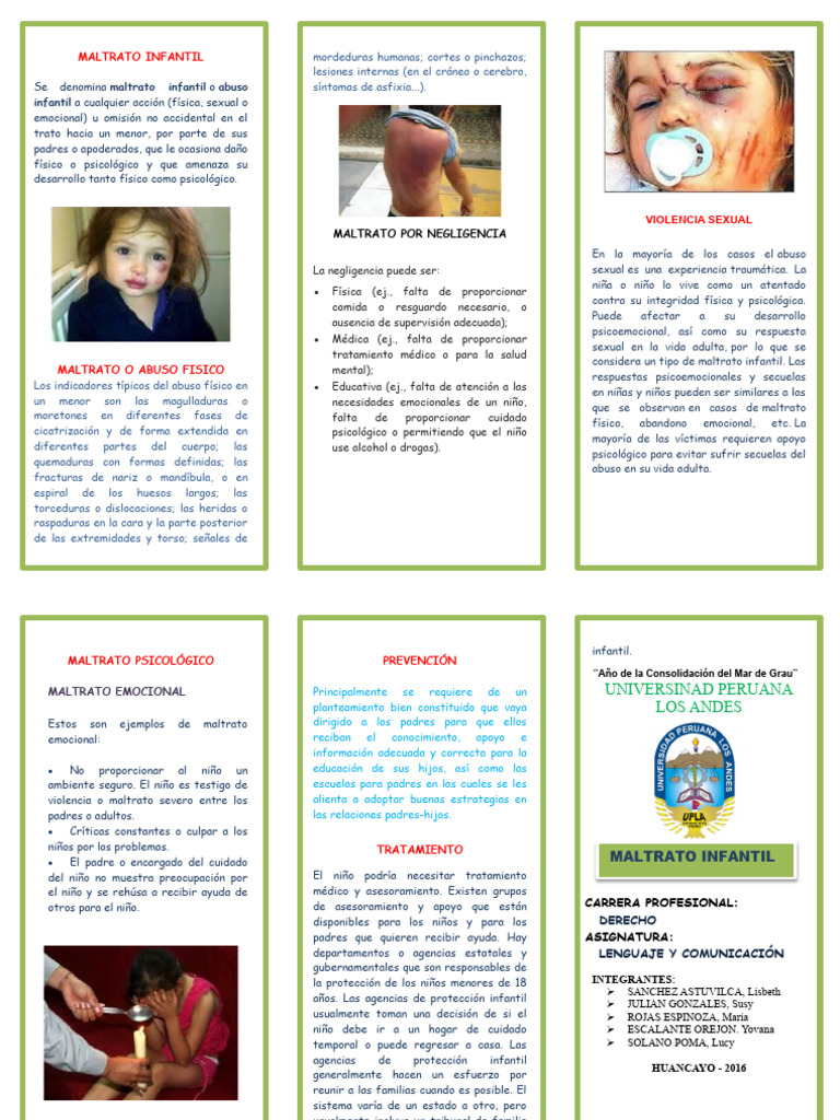 Triptico Maltrato Infantil | PDF | Abuso infantil | Abuso sexual