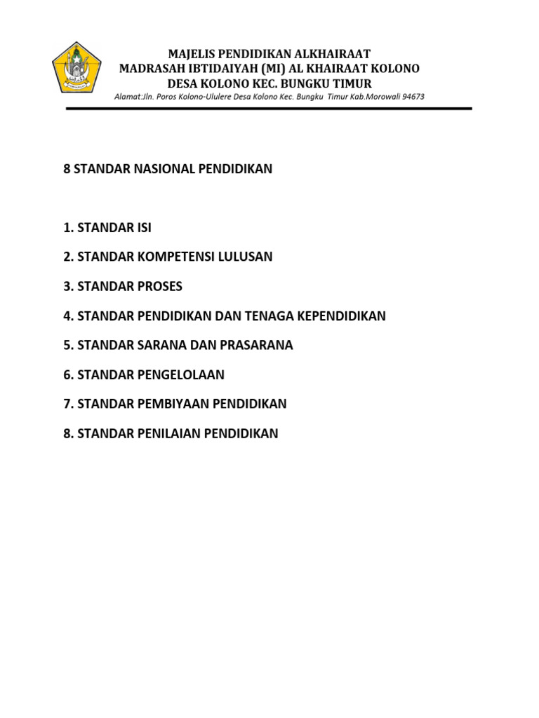 Delapan Standar Nasional Pendidikan | PDF