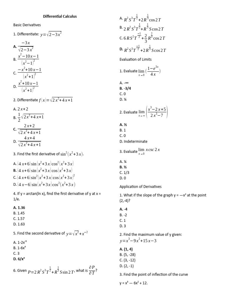 Differential Calculus Solved Problems | PDF | Curvature | Derivative