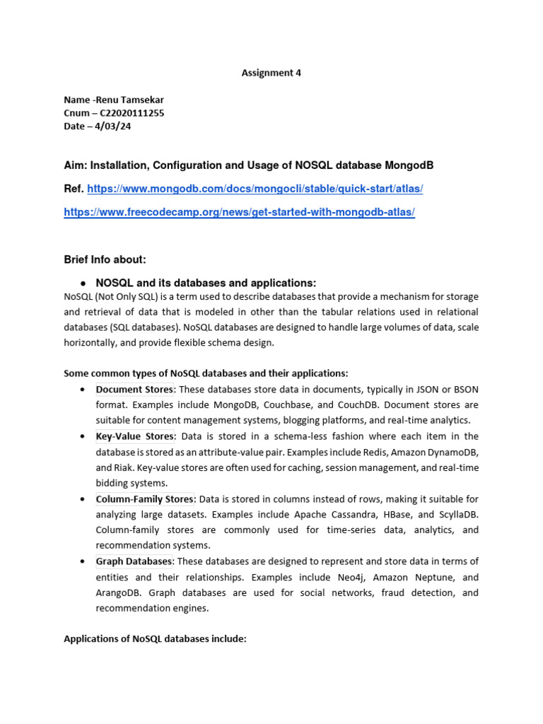 4251_Assignment_4 | PDF | No Sql | Mongo Db