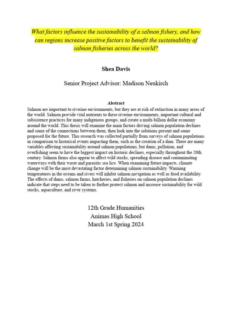 Shea Davis - Final Draft Thesis | PDF | Salmon | Overfishing