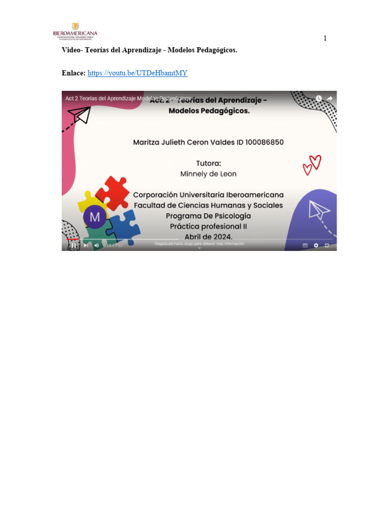 Act. 2 - Teorías Del Aprendizaje - Modelos Pedagógicos. | PDF