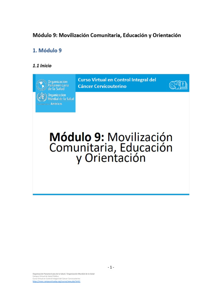 Módulo 9 - Movilización Comunitaria, Educación y Orientación | PDF | Politica de salud ...