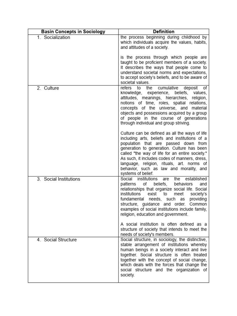 Basic Concepts in Sociology | PDF | Society | Social Stratification