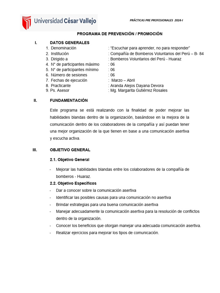 Esquema Programa Prevencion-Promocion | PDF | Sicología | Psicología Aplicada