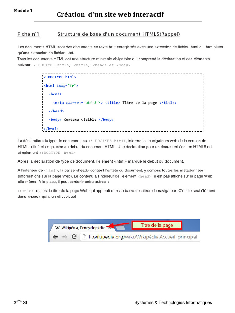 Fiches Cours HTML5, CSS3 Et JAVASCRIPT 3STI (Henchiri Sghaier Lycée Ibn Sina Gafsa) | PDF | Html ...