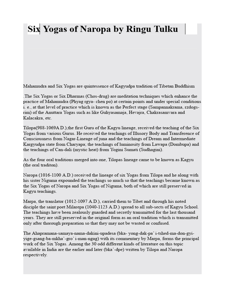Six Yogas of Naropa by Ringu Tulku - Tibetan Buddhist Encyclopedia ...
