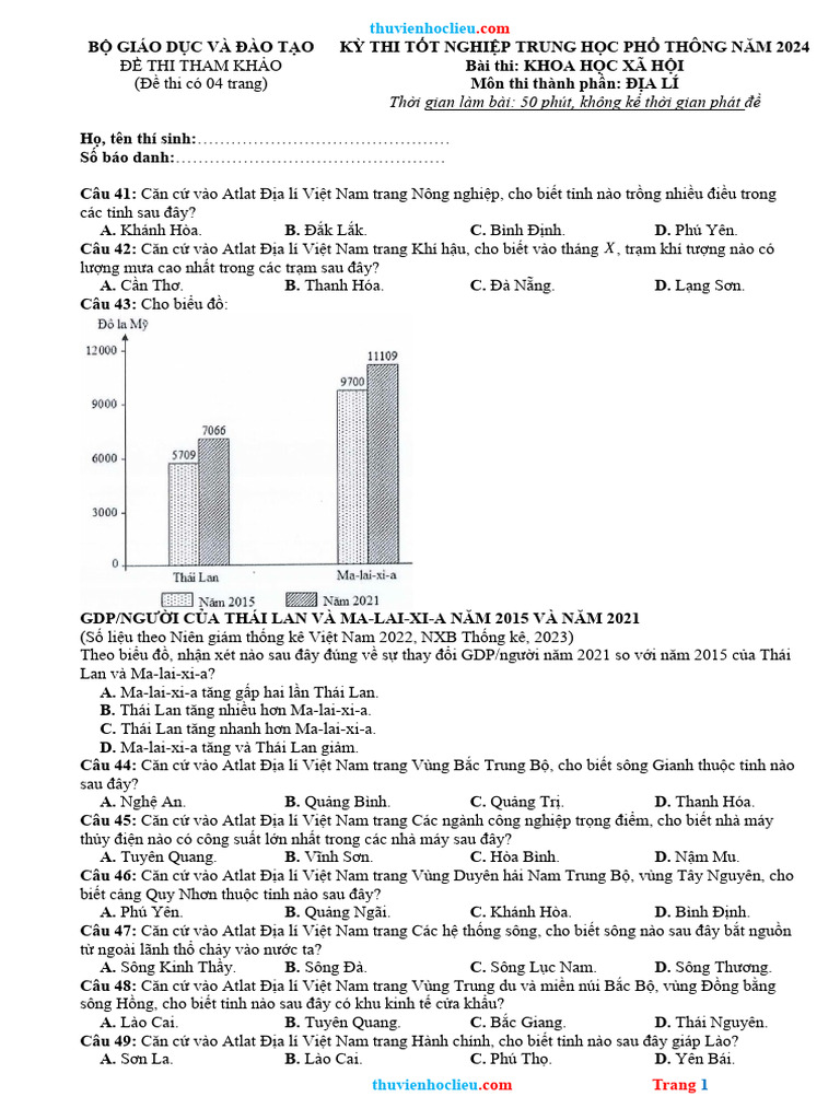 De Minh Hoa Dia Li Tot Nghiep 2024 2 | PDF