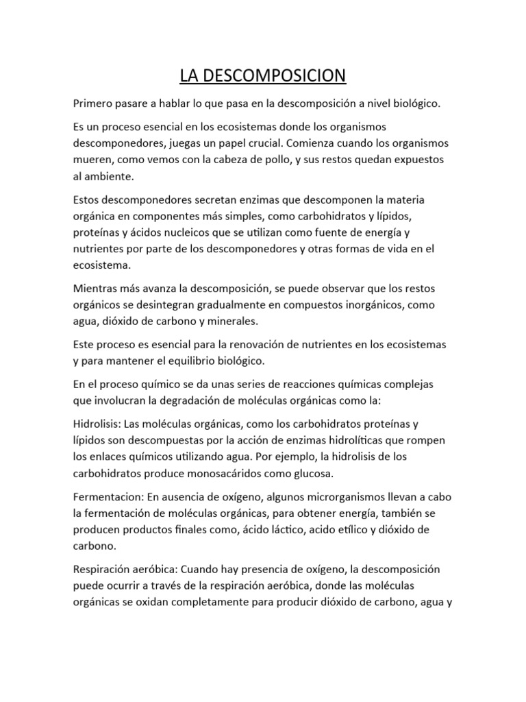 LA DESCOMPOSICION | PDF | Descomposición | Hidrólisis