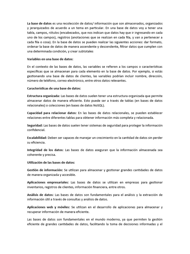 Base de Datos | PDF | Bases de datos | Información