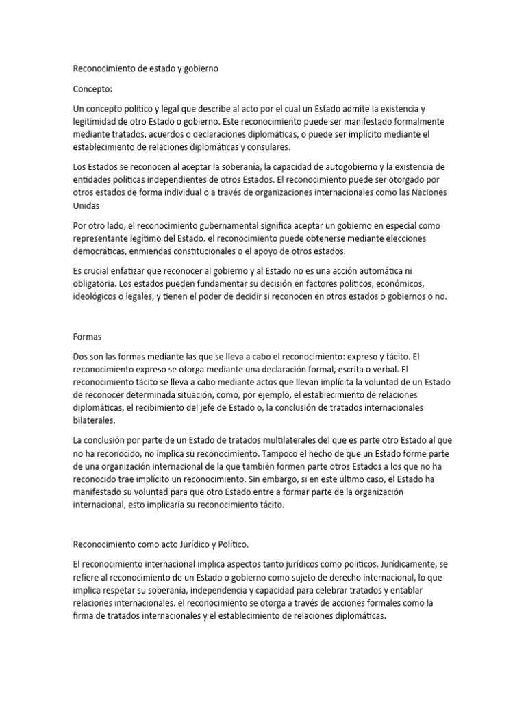 Reconocimiento de Estado y Gobierno | PDF | Ciencias Políticas ...