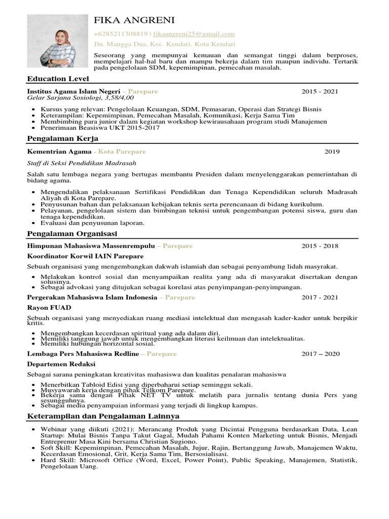 Curriculum Vitae FIKA ANGRENI | PDF | Karier & Perkembangan | Bisnis