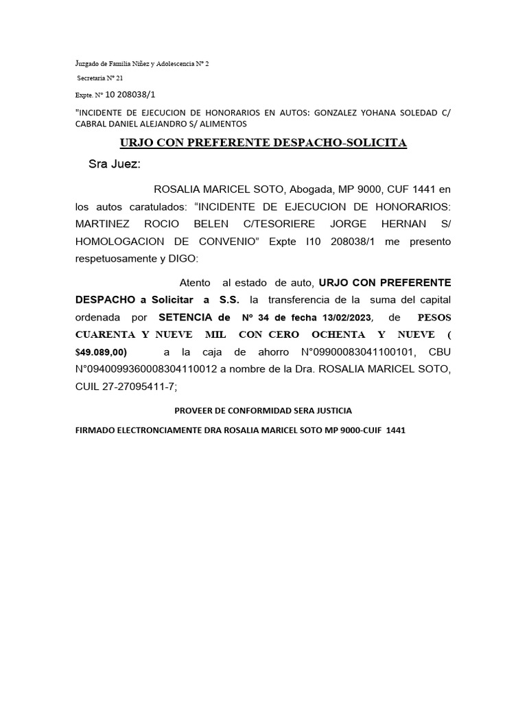 Urjo Con Preferente Despacho - Solicita | PDF | Derecho