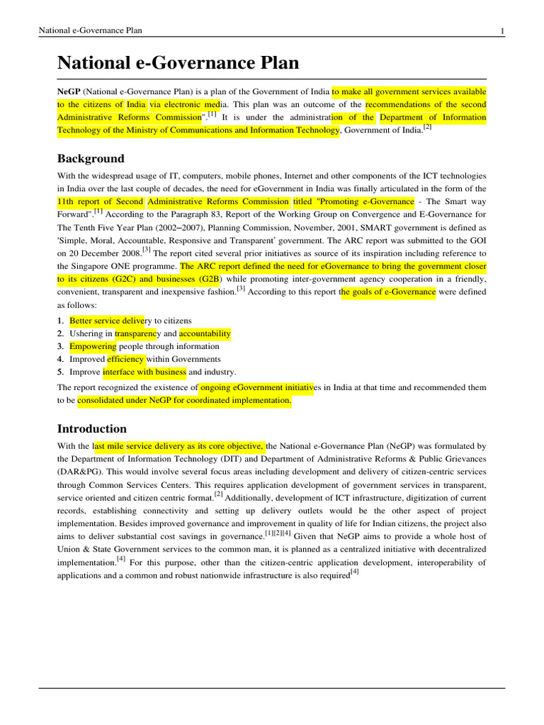 National E-Governance Plan | Download Free PDF | Governance | E Government