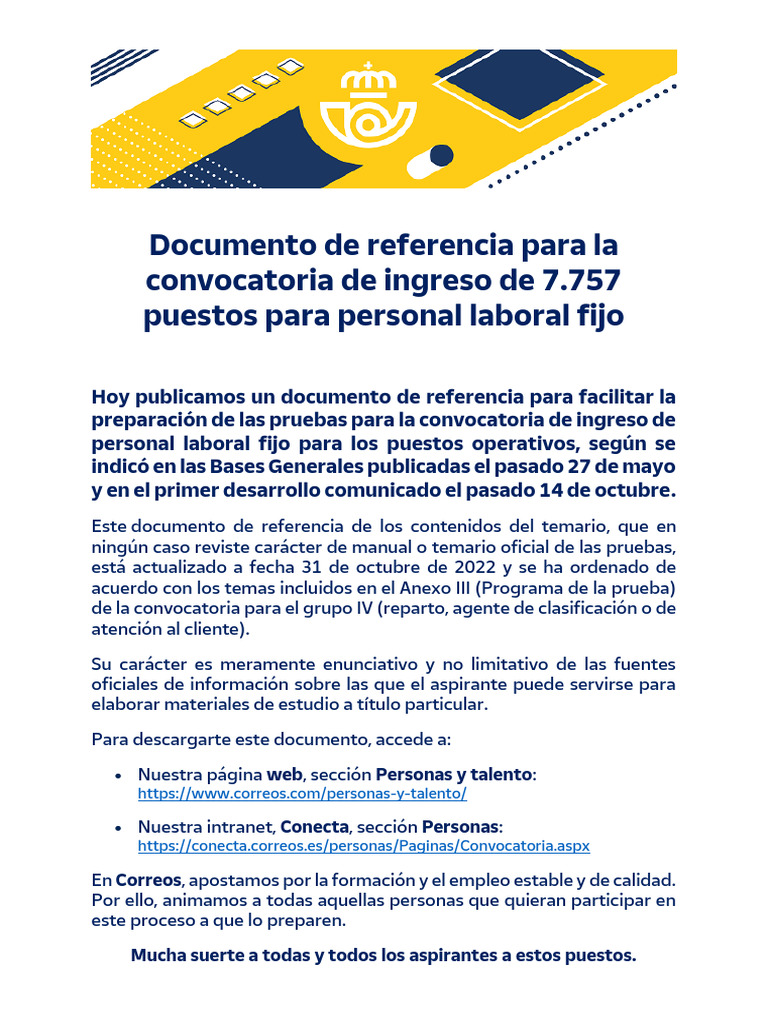 Nota Sobre El Documento de Referencia Correos | PDF