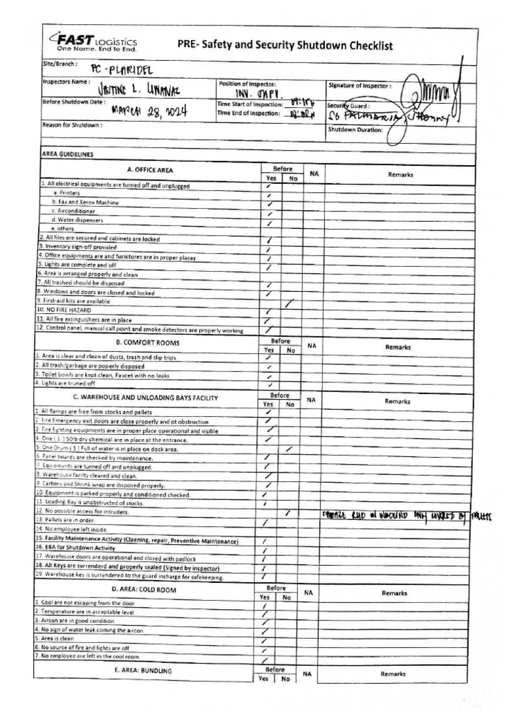 Holiday Pre Safety and Security Shutdown Checklist | PDF