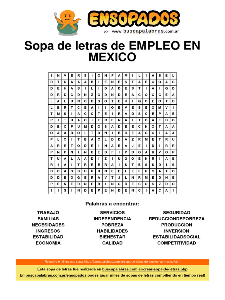 Sopa de Letras de Empleo en Mexico | PDF | Economias | Ciencias económicas