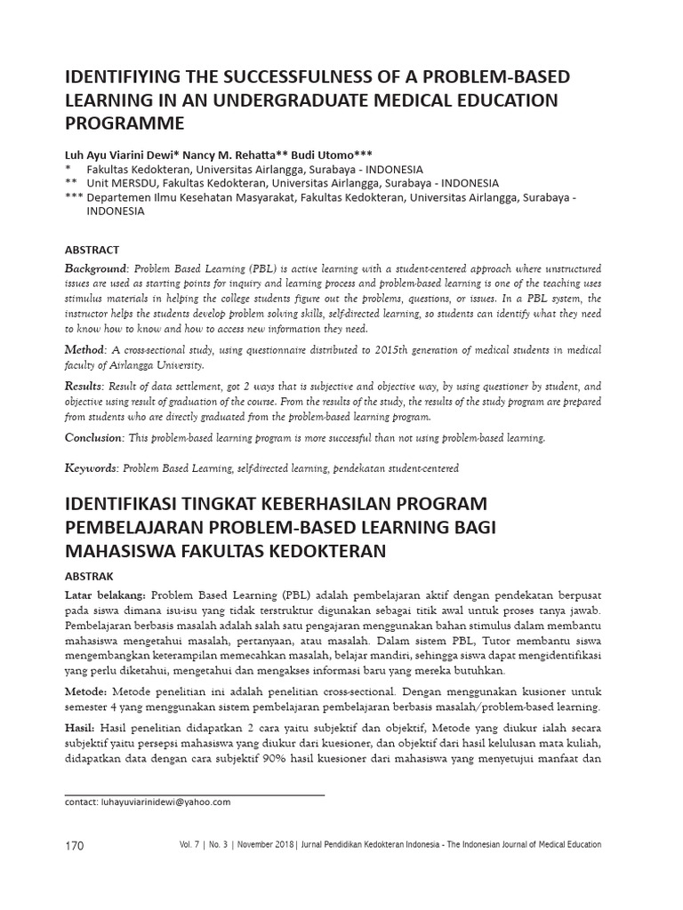 Luh Ayu Viarini Dewi Et Al, Identifiying the Successfulness of a Problem-Based Learning in an ...