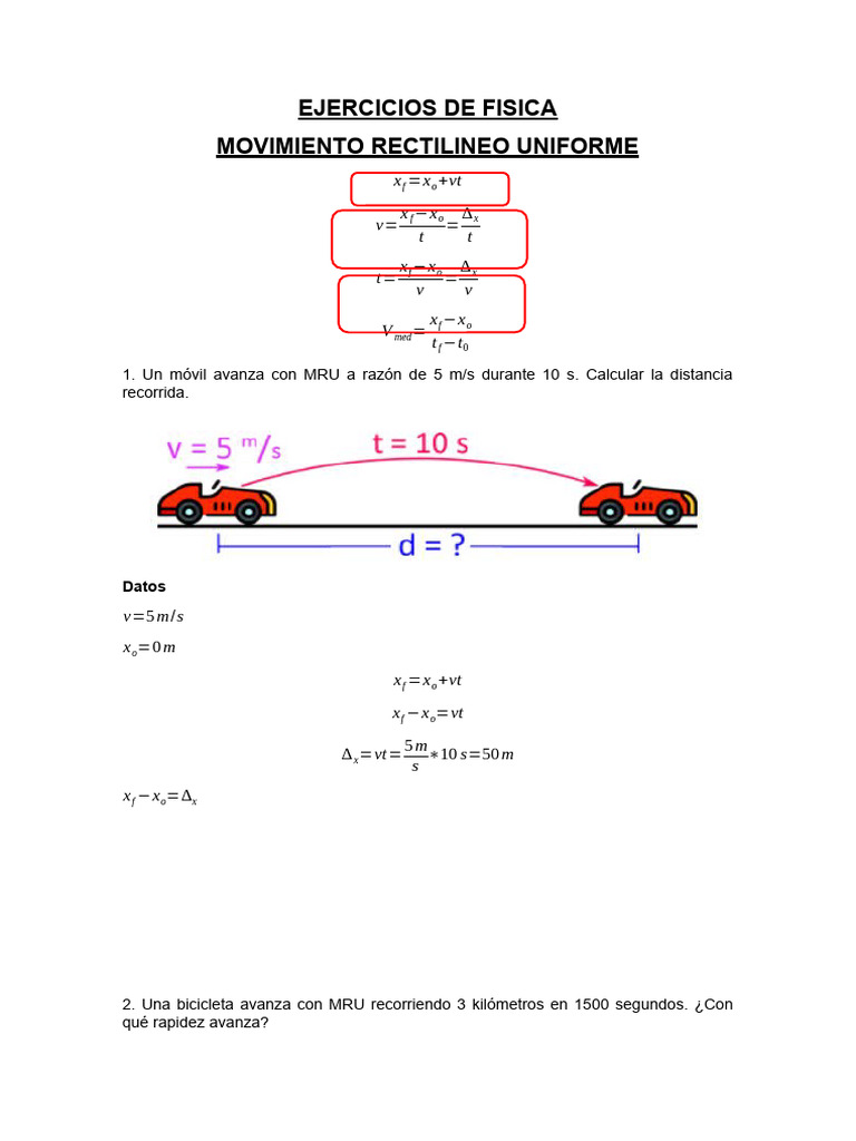 Problemas de MRU y MRUV Resueltos | PDF | Aceleración | Velocidad
