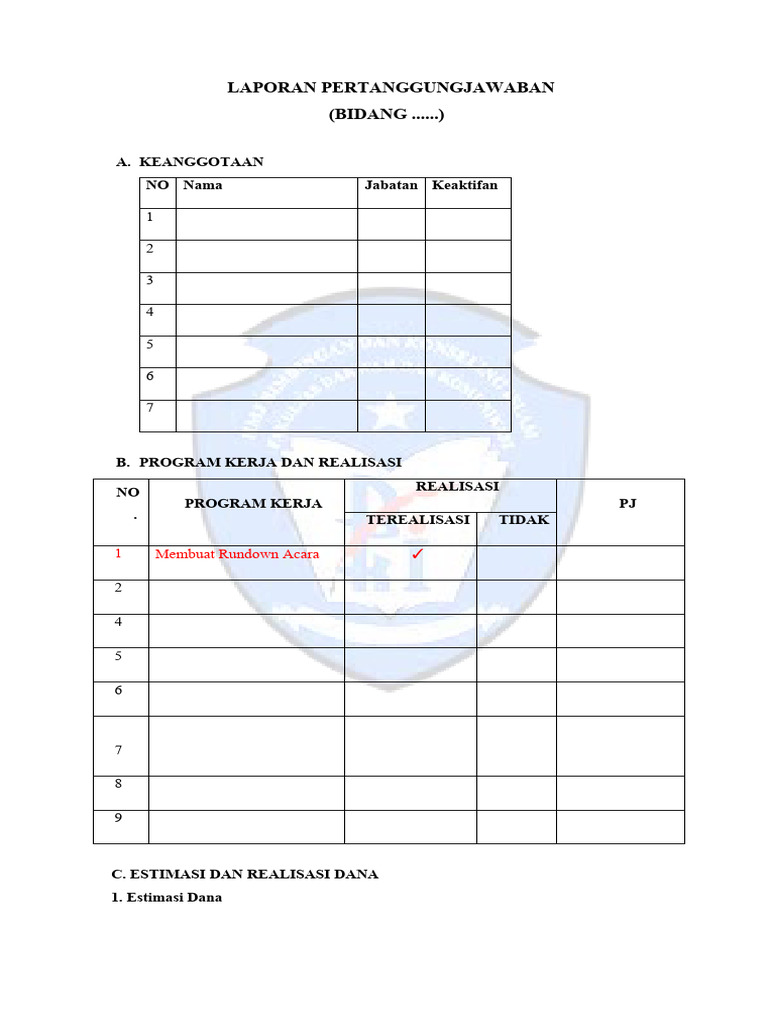 Format LPJ Bidang (Nama Kegiatan) | PDF