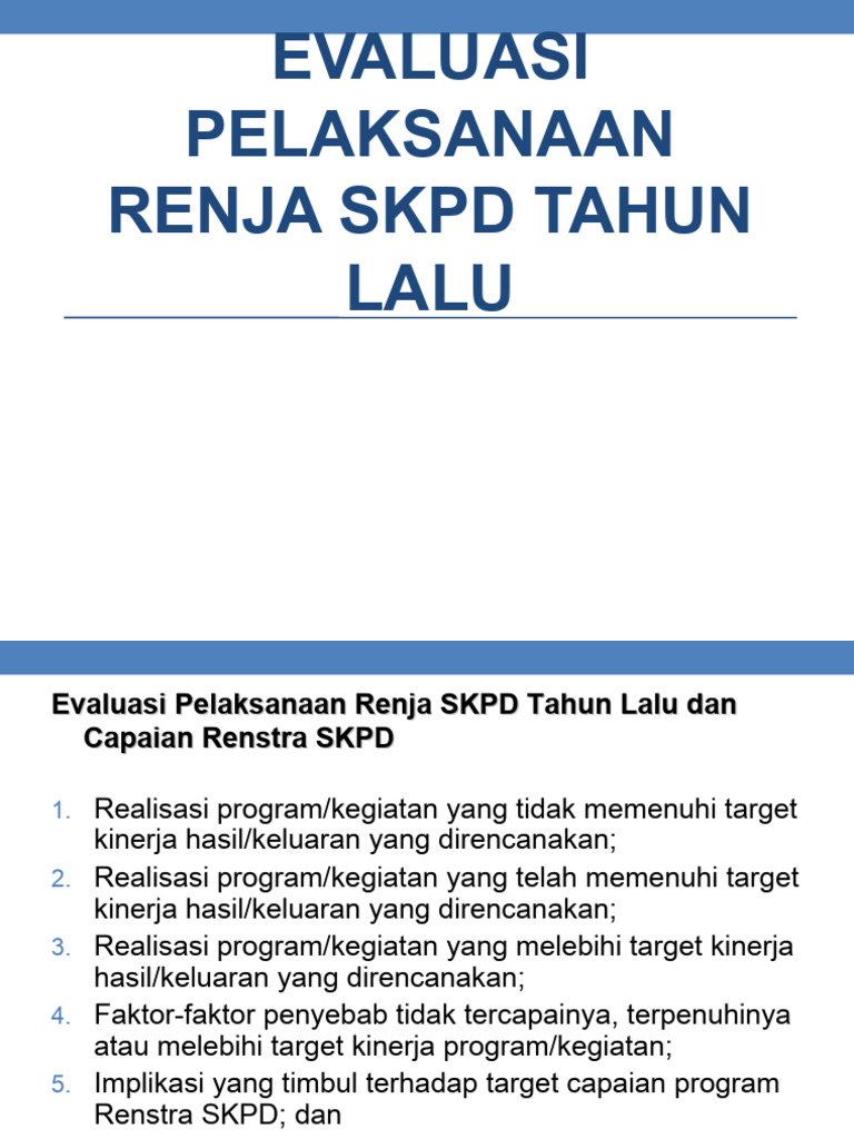 Evaluasi Pelaksanaan Renja SKPD | PDF