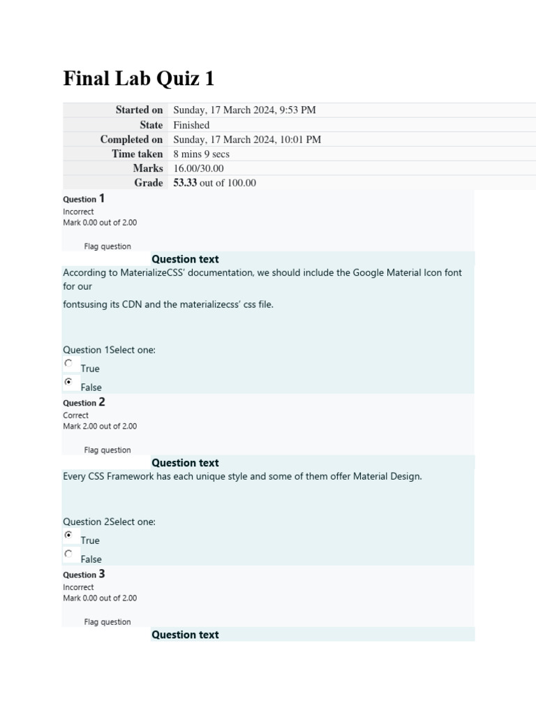 Final Lab Quiz 1 Results and Analysis | PDF | Computing | Software ...