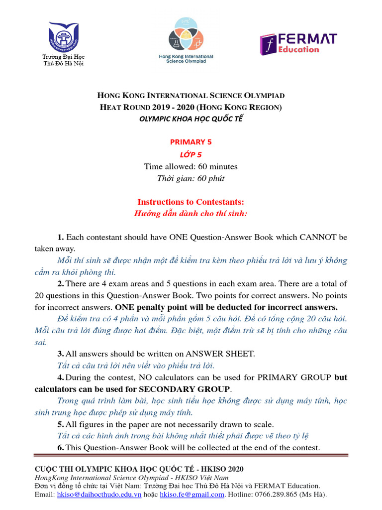 HKISO 2019-2020 Mock Heat Khối 5 | PDF