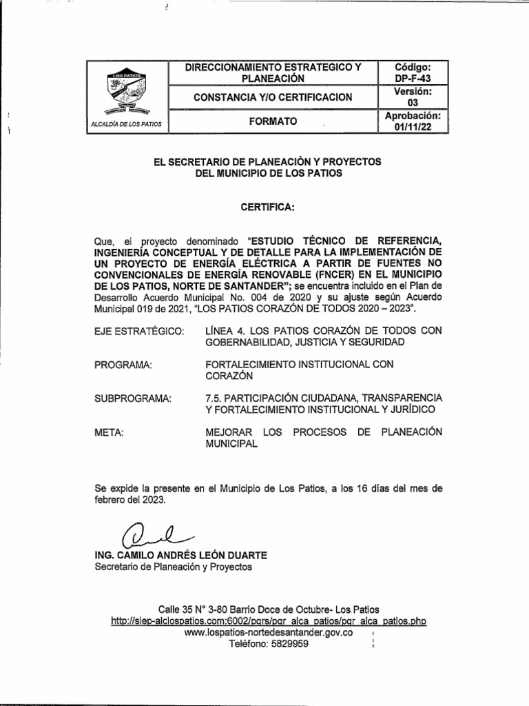 3 Certificado Plan de Desarrollo | PDF