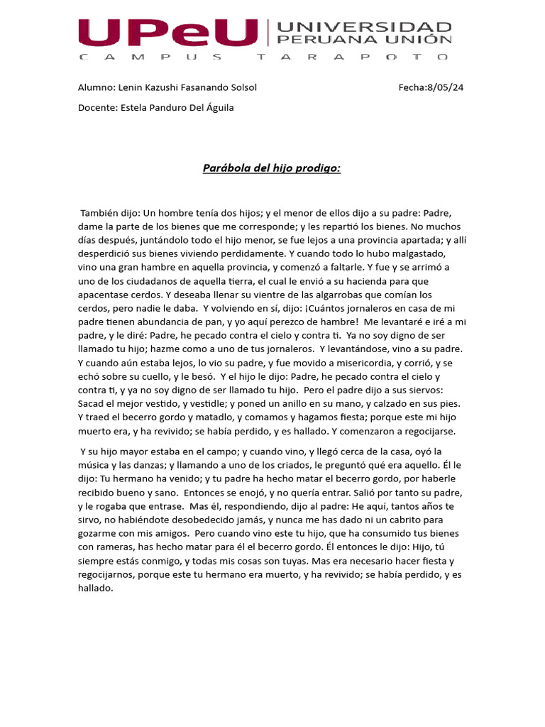 Parabola y 4 Oraciones Lenin Fasanando | Descargar gratis PDF ...