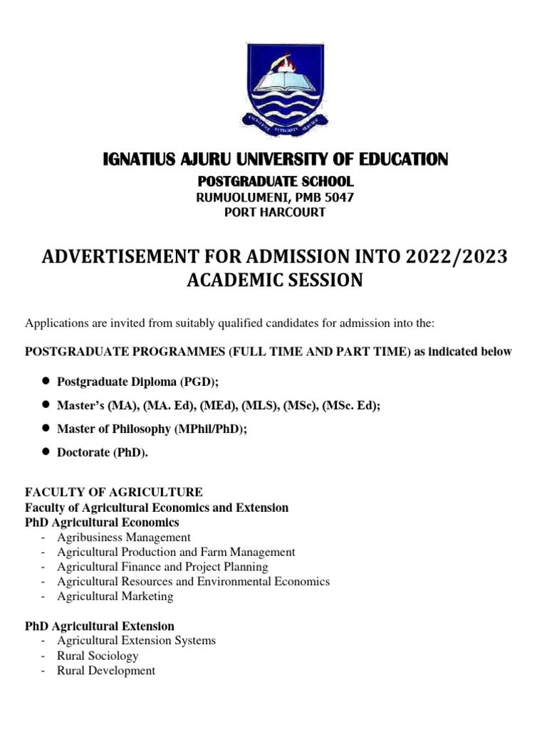 POST-GRADUATE-ADMISSION-ADVERT-FOR-2022_2023 | PDF