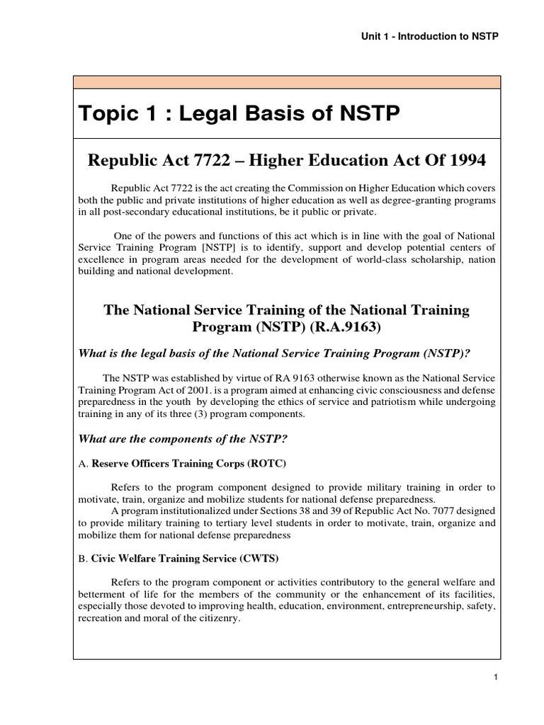 NSTP 1 Topic 1 | PDF | Volunteering