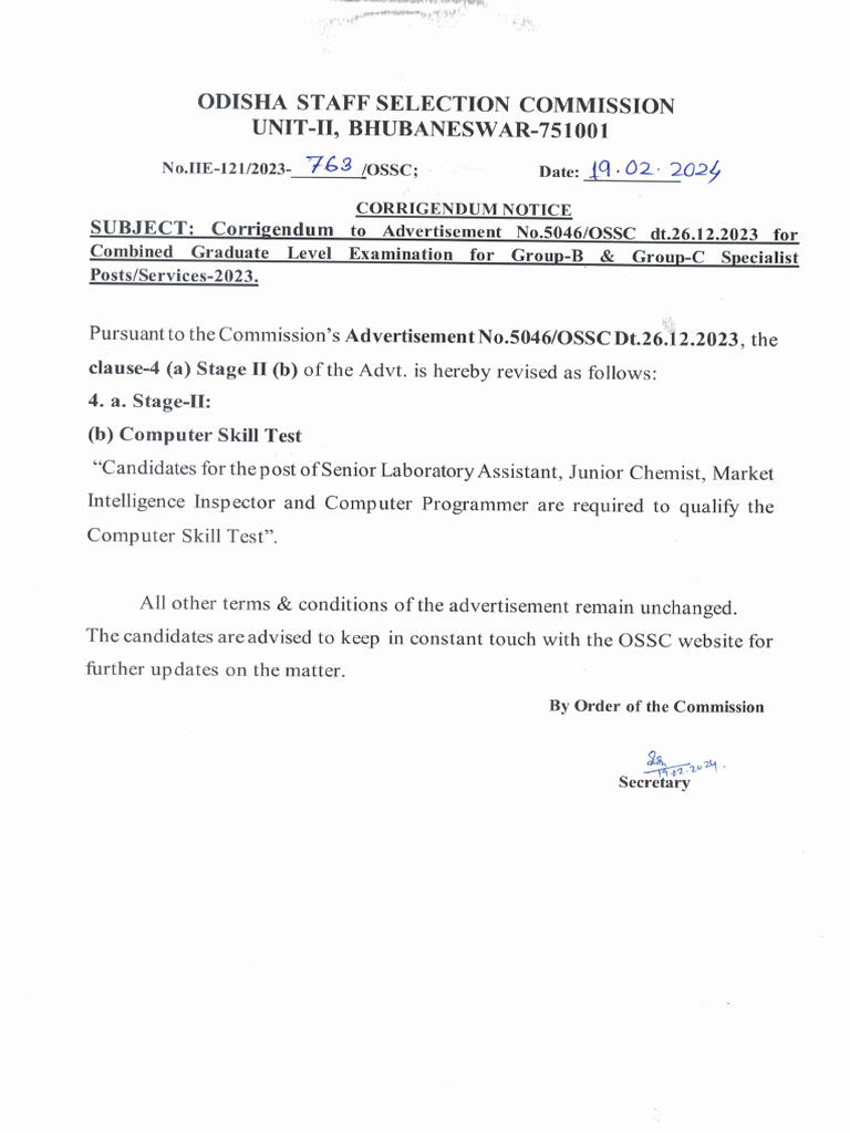 Corrigendum Notice To Advt No. 5046 of 23 | PDF