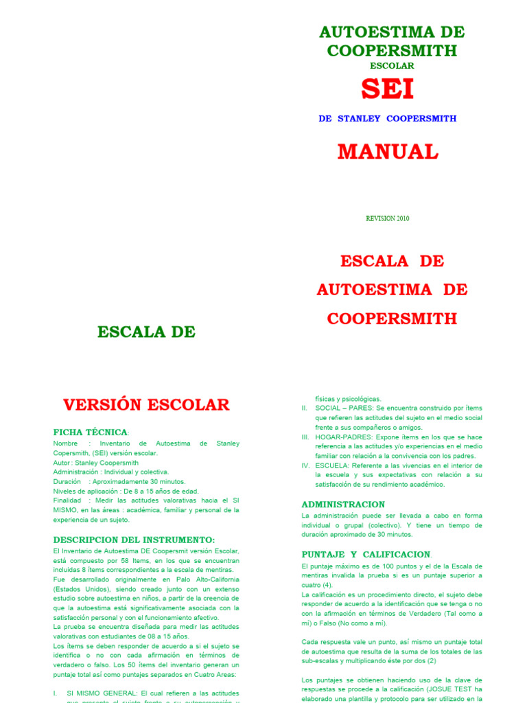Coopersmith Escolares | PDF | Validez (Estadísticas) | Autoestima