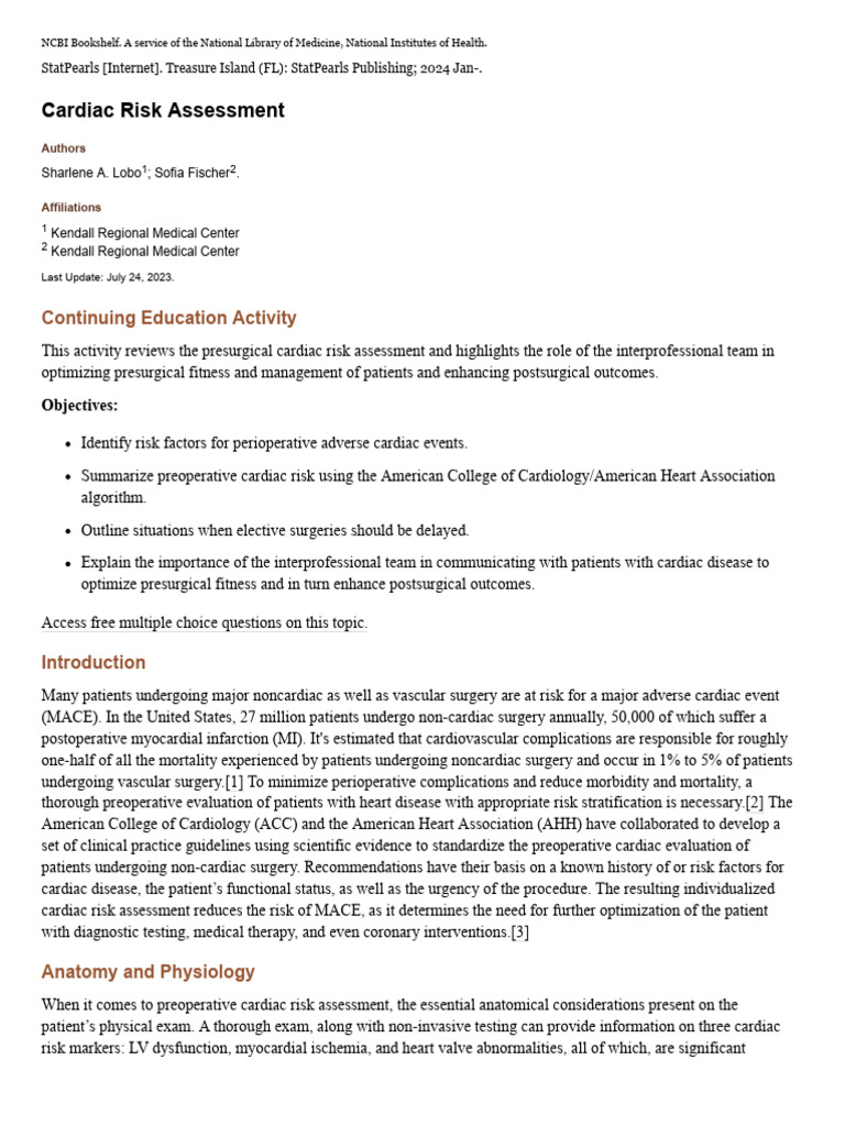 Cardiac Risk Assessment - StatPearls - NCBI Bookshelf | Download Free ...