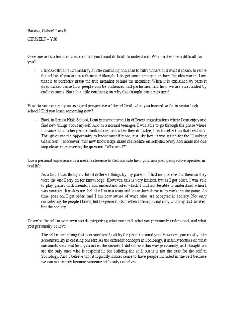 Understanding Self Through Sociology Concepts | PDF | Psychology ...