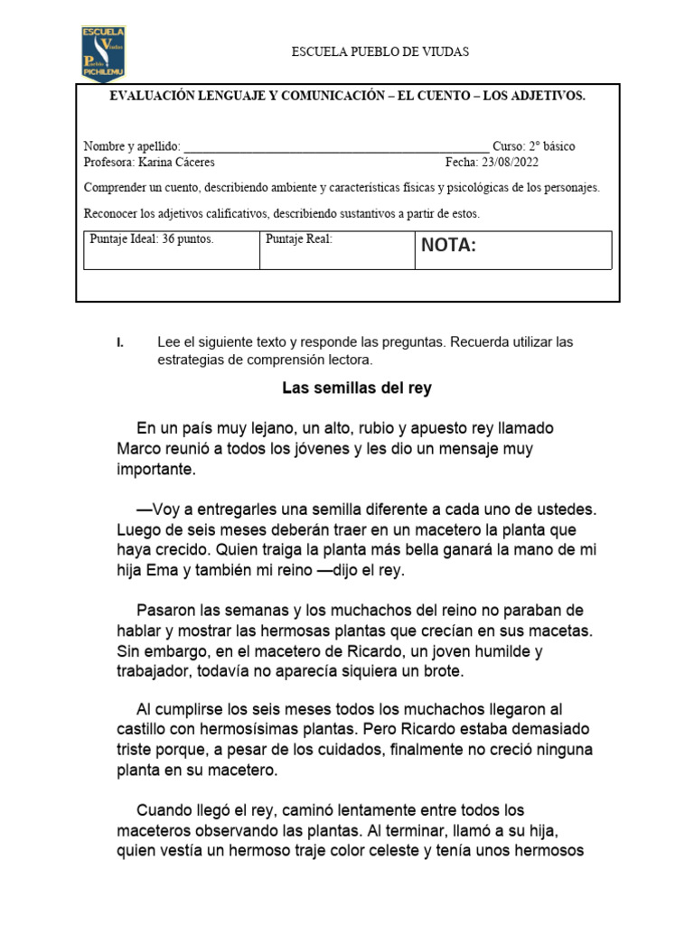 Evaluación Cuento 2º 23 08 Pdf