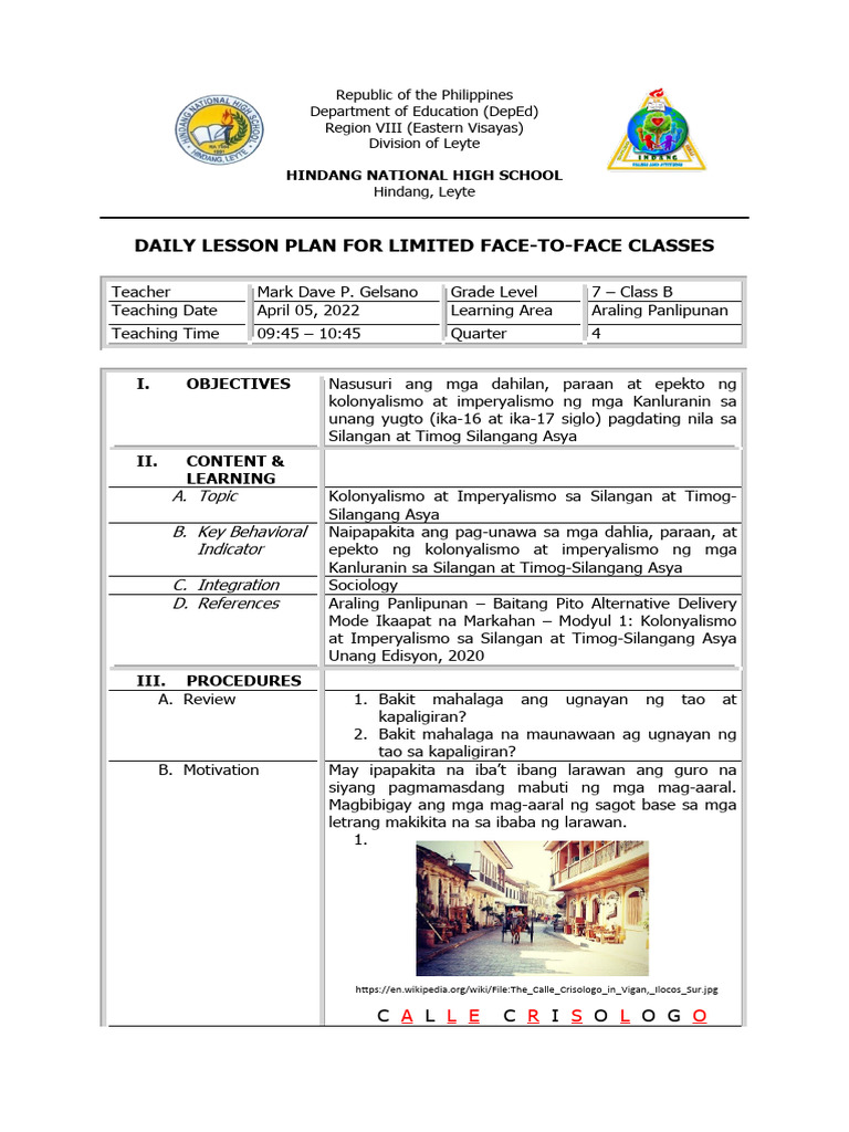 DLP Face-to-Face Classes Sample | PDF