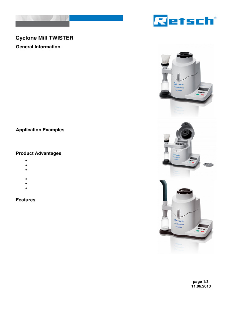 Retsch Cyclone Mill TWISTER | PDF | Mill (Grinding) | Industrial Processes