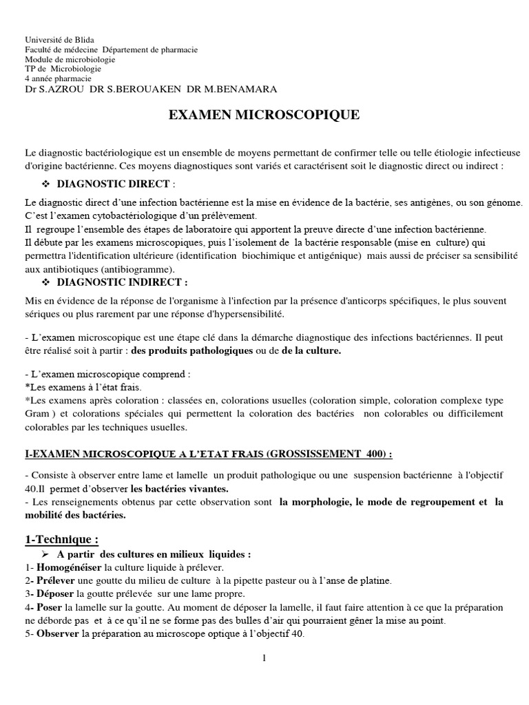 Examen microscopique en microbiologie | PDF | Biologie | Microbiologie