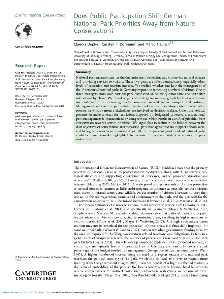 2019 Does Public Participation Shift German National Park Priorities ...