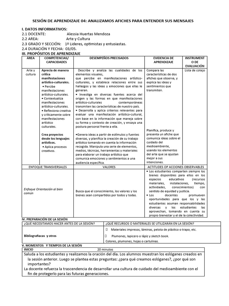 SESIÓN DE APRENDIZAJE 04 y 05 | PDF | Aprendizaje | Póster