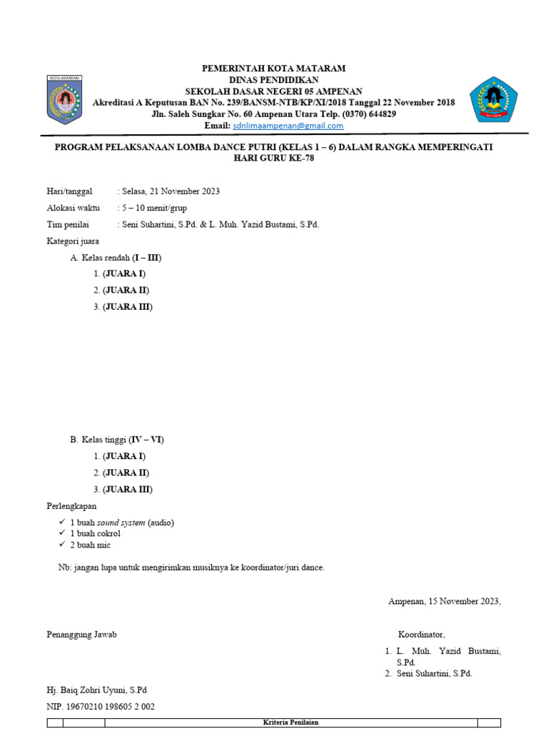 Lomba Dance SDN 05 Ampenan | PDF