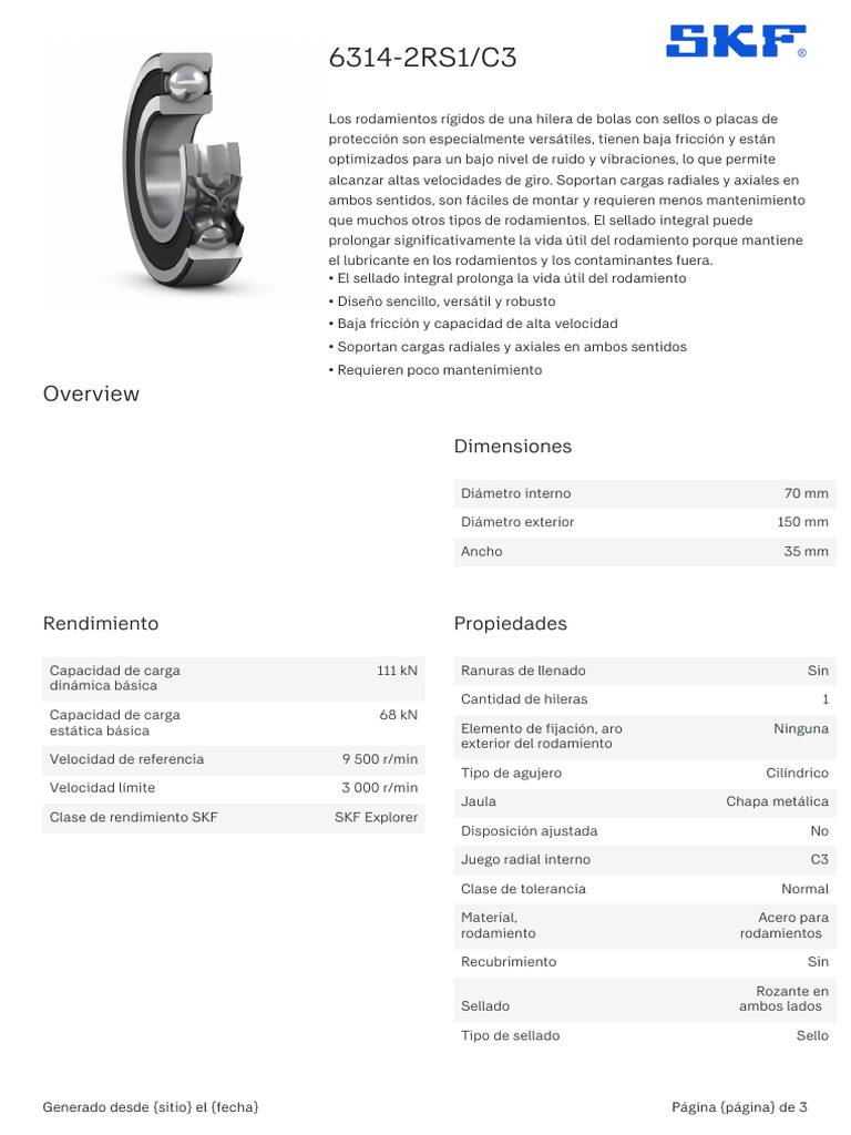 SKF 6314-2RS1 - C3 Specification | PDF | Red mundial | Internet y web