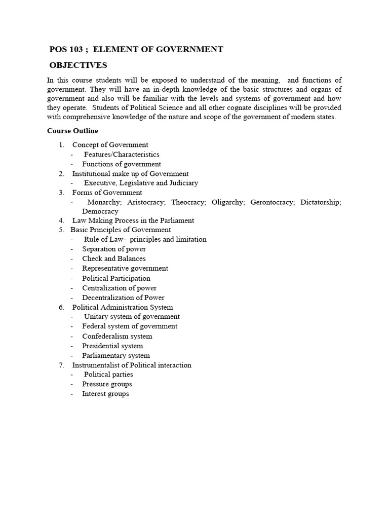 POS 103 Description | PDF | Government | Democracy