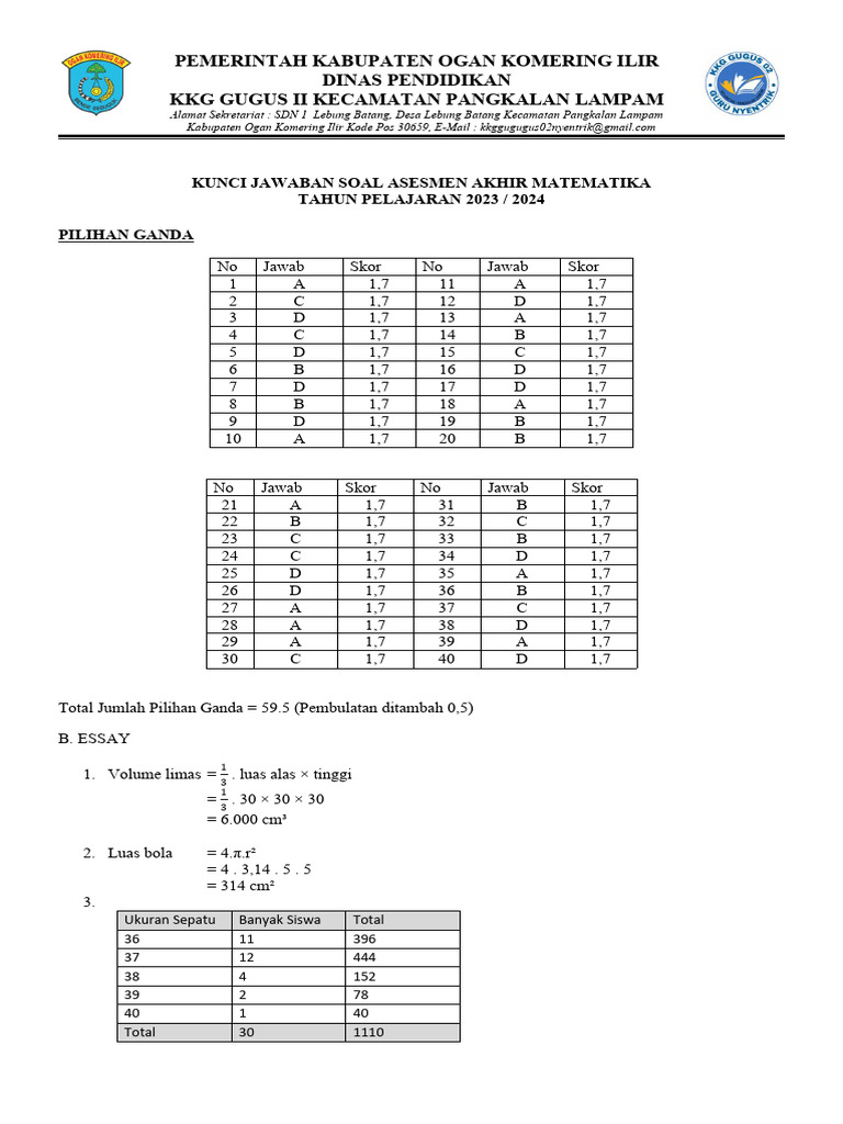 Kunci Jawaban MTK | PDF